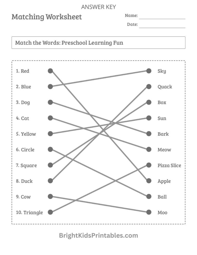 Matching Worksheet for Grade 1 Printable: Colors, Animals, Sounds, and ...