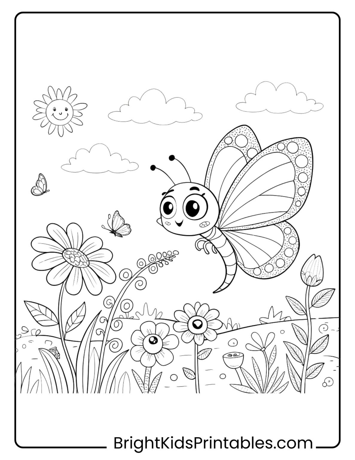Butterfly and Flower Coloring Pages Printable - Bright Kids Printables