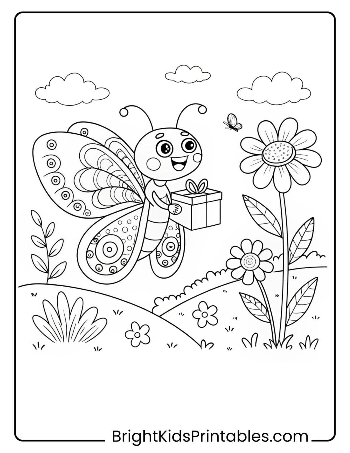 Butterfly and Flower Coloring Pages Printable - Bright Kids Printables