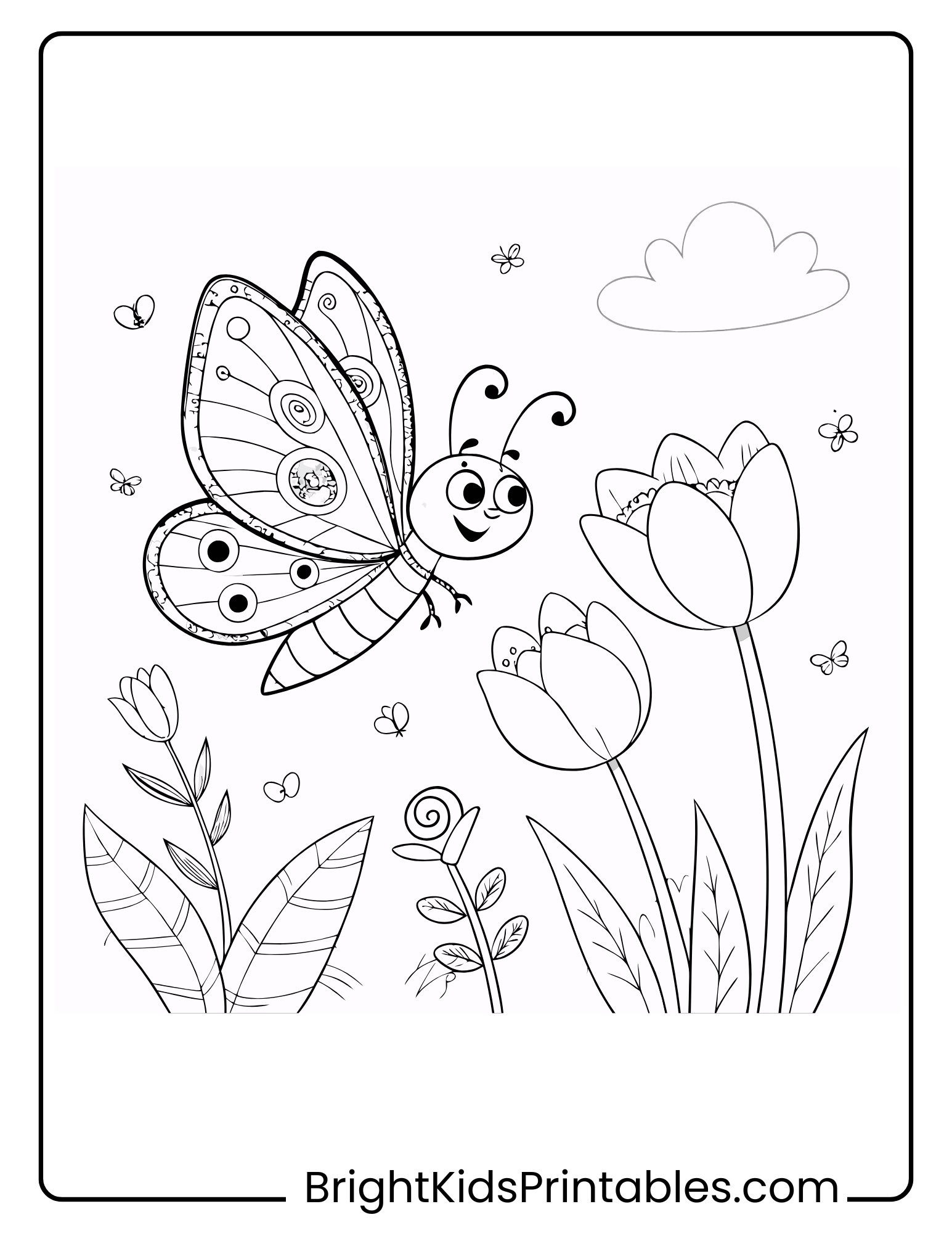 Butterfly and Flower Coloring Pages Printable - Bright Kids Printables