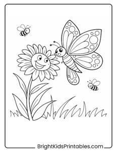 Butterfly and Flower Coloring Pages Printable - Bright Kids Printables