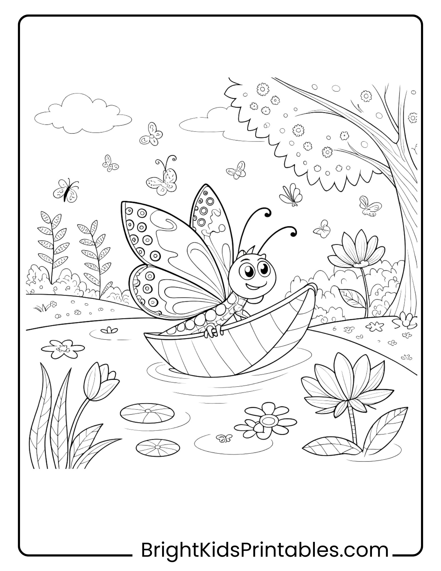 Butterfly and Flower Coloring Pages Printable - Bright Kids Printables